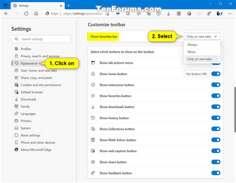 How To Add Or Remove Favorites Bar In Microsoft Edge Chromium Tutorials