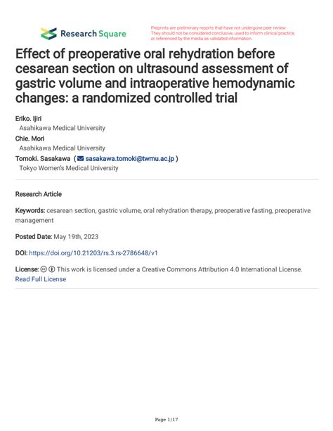 Pdf Effect Of Preoperative Oral Rehydration Before Cesarean Section