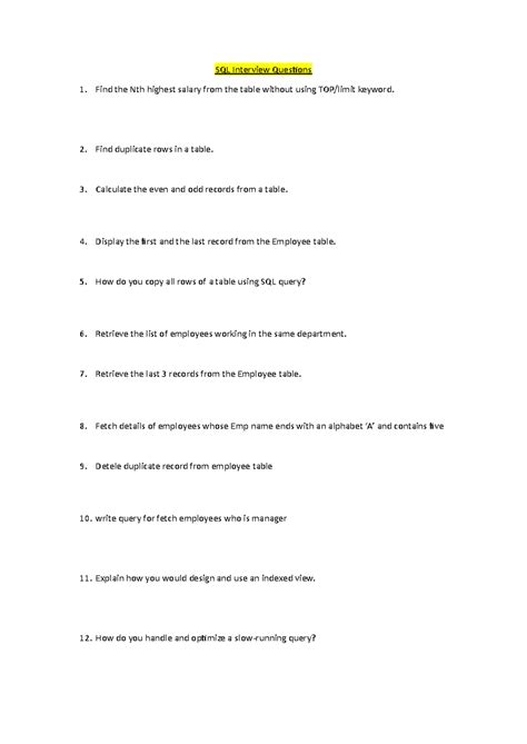 Sql Interview Questions Sql Interview Questions Find The Nth Highest Salary From The Table
