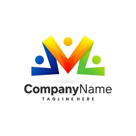 행복한 아이 컨셉이 있는 편지 M 로고 프리미엄 벡터