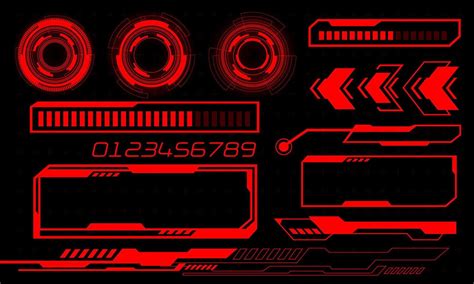 Set Of HUD Circle Modern User Interface Elements Design Technology Cyber Red On Black Futuristic
