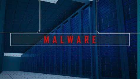 Animation Of Malware Text Banner Against Empty Computer Server Room