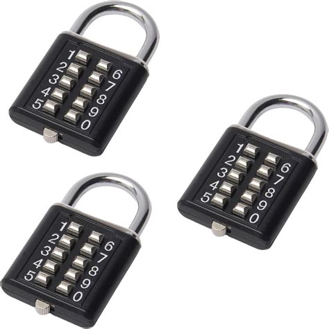 3pcs 10 Digit Combination Padlock Push Button Lock For Locker Gym Case