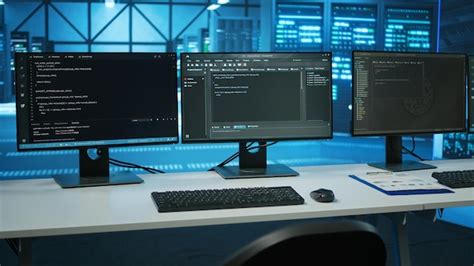 Premium Photo Lines Of Code Running On Computer Screens In Data Center