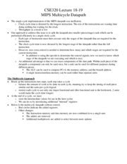 Lec18 19MIPS Multicycle Datapath CSE320 Lecture 18 19 MIPS Multicycle Datapath The Single