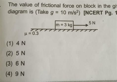 3the Value Of Frictional Force On Block In The Givendiagram Is Take G 10 Ms2 5nm 3 Kgmeu