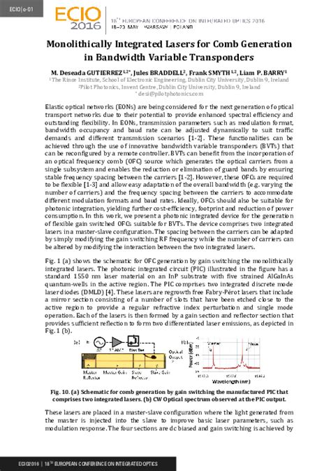 Pdf Monolithically Integrated Lasers For Comb Generation In Bandwidth Variable Transponders