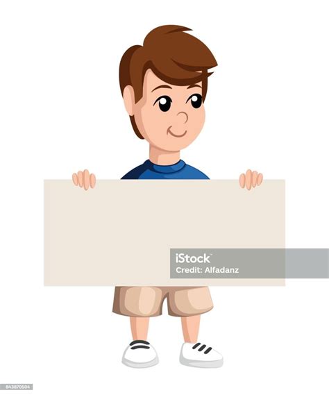 학교 소년 미소를 보유 하고있다 장소 당신의 텍스트와 함께 서식 파일입니다 벡터 일러스트 레이 션 웹 사이트 페이지 및 모바일 응용 프로그램 디자인 가득 찬에 대한 스톡