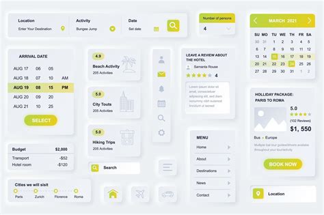 User Interface Elements For Travel Agency Mobile App Neumorphic Design