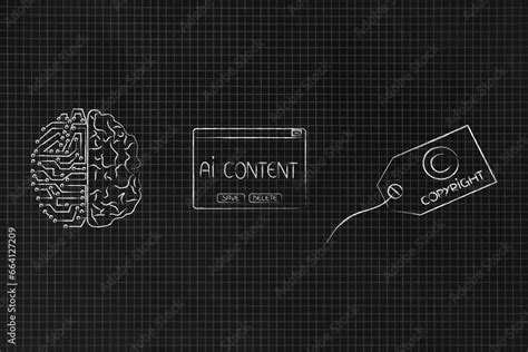 Ai Content Pop Up Message With Half Micorchip Half Human Brain And Copyright Label Next To It