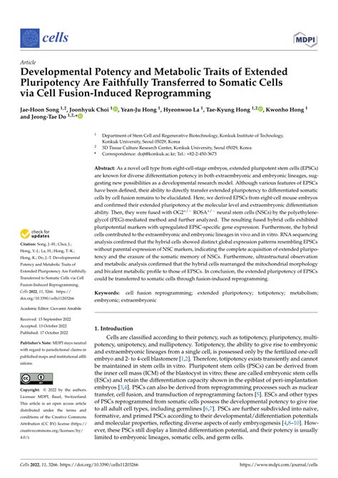 Pdf Developmental Potency And Metabolic Traits Of Extended