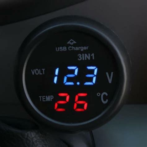 디지털 Led 자동차 담배 라이터 전압계 온도계 자동차 트럭 Usb 충전기 12v24v 온도 측정기 전압계 3 In 12
