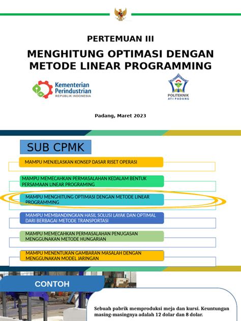 Pertemuan Iii Menghitung Optimasi Dengan Metode Linear Programming