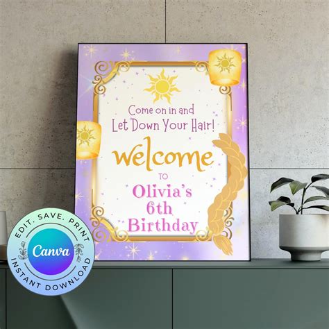 Rapunzel Welcome Sign Editable Rapunzel Birthday Sign Printable Rapunzel Party Welcome Sign
