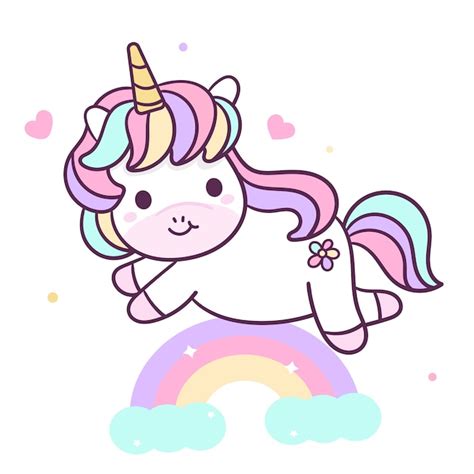 Lindo Unicornio Con Arcoiris Vector Premium