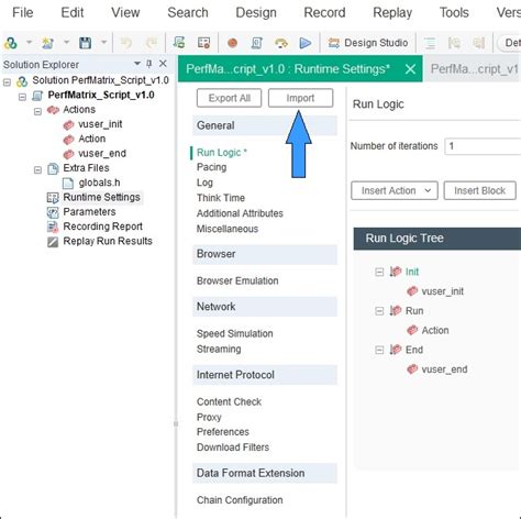 export import runtime settings in loadrunner default time