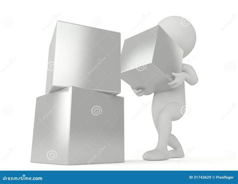 3d Humanoid Character Hold A Cube Stock Illustration Illustration Of