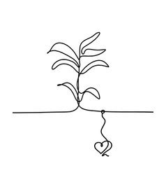 Abstract Tree With Heart As Line Drawing Vector Image