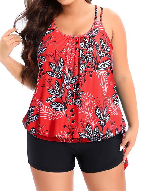 Women Plus Size Two Piece Tankini Swimsuit Tummy Control Bathing Suits