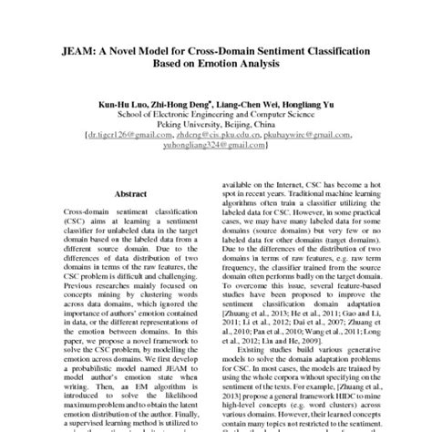 Jeam A Novel Model For Cross Domain Sentiment Classification Based On