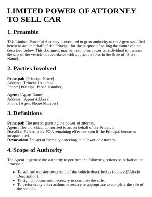 Fillable Online Limited Power Of Attorney To Sell Car Template Fax