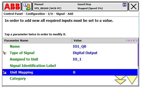 input output signals of abb robots configure on the teach pendant