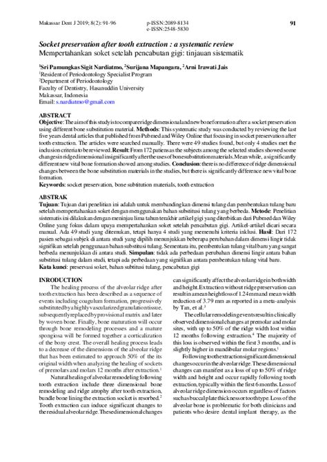 Pdf Socket Preservation After Tooth Extraction A Systematic Review