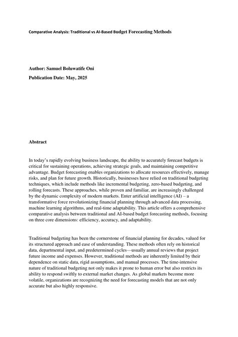 Pdf Comparative Analysis Traditional Vs Ai Based Budget Forecasting
