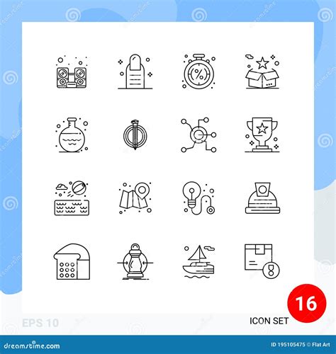 Outline Pack Of 16 Universal Symbols Of Flask Package Money Star Box Stock Vector