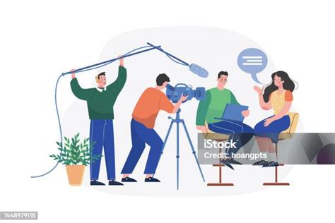 회의 팟캐스트 그림 개념을 녹음하는 사람들 흰색 배경에 격리된 평면 그림 강사에 대한 스톡 벡터 아트 및 기타 이미지 강사 마케팅 멀티미디어 Istock