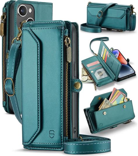 Strapurs Crossbody For Iphone 14 Case Wallet【rfid Blocking】with 7 Card Holder Zipper