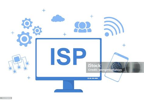 Isp Or Internet Service Provider Cartoon Illustration With Keywords And Icons For Intranet