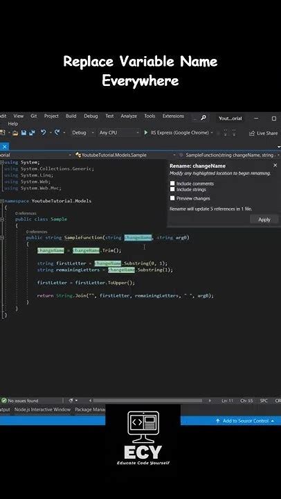 Replace Variable Name At Once Easy Tricks Educate Code Yourself Youtube