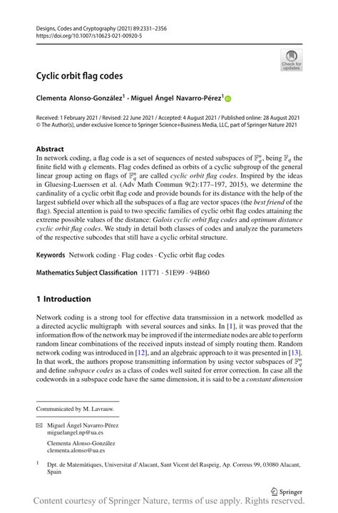 Cyclic Orbit Flag Codes Request Pdf