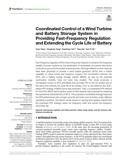 Coordinated Control Of A Wind Turbine And Battery Storage System In Providing Fast Frequency