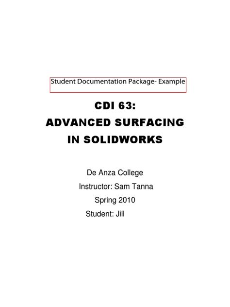 Cdi 63 Advanced Surfacing In Solidworks Documentation Package For