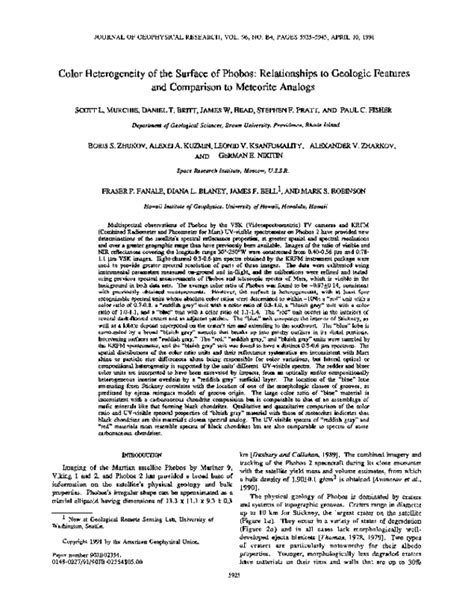 Pdf Color Heterogeneity Of The Surface Of Phobos Relationships To Geologic Features And