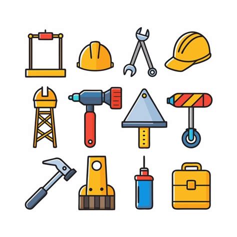건설 및 도구 아이콘 세트 터 일러스트레이션 프리미엄 벡터