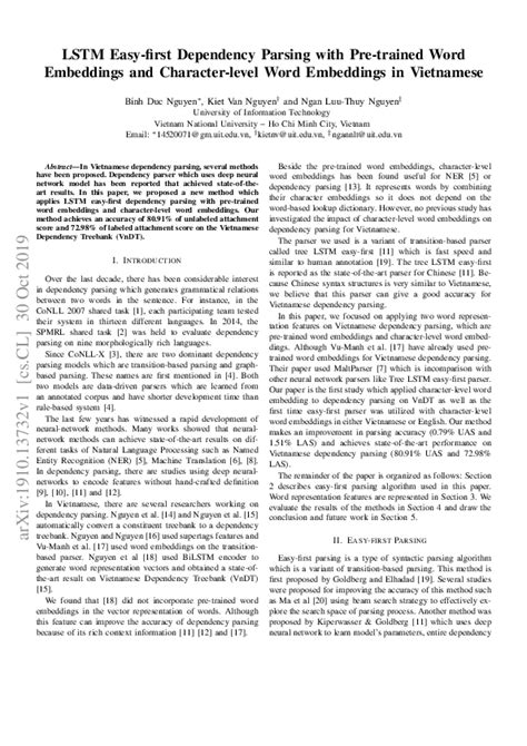 Pdf Lstm Easy First Dependency Parsing With Pre Trained Word