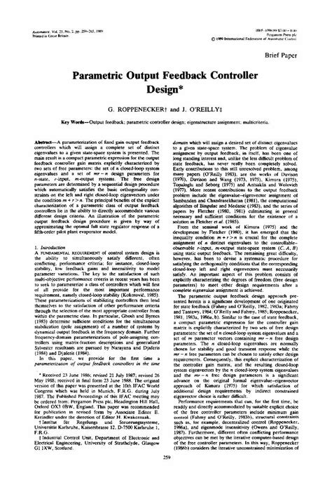 Pdf Parametric Output Feedback Controller Design Dokumentips