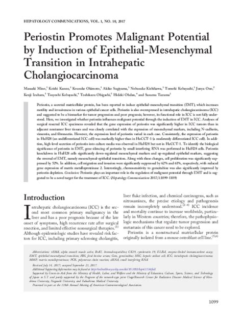 Pdf Periostin Promotes Malignant Potential By Induction Of Epithelial