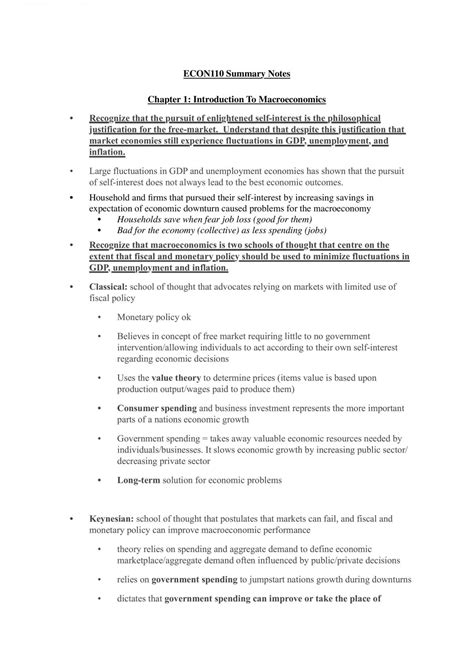 Exam Prep Notes Lectures 1 To 6 Macroeconomic Principles Econ110 Macroeconomic