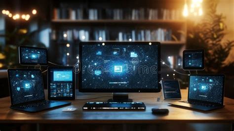Networked Devices Digital Workspace Modern Technology Data Analysis Cyber Laptop Tablet Screen