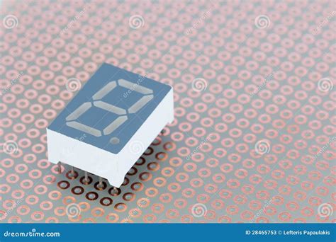 Seven Segment Led Single Digit Display On A Copper Breadboard Stock