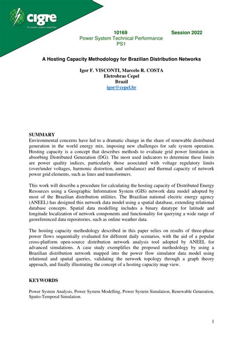 Pdf A Hosting Capacity Methodology For Brazilian Distribution Networks