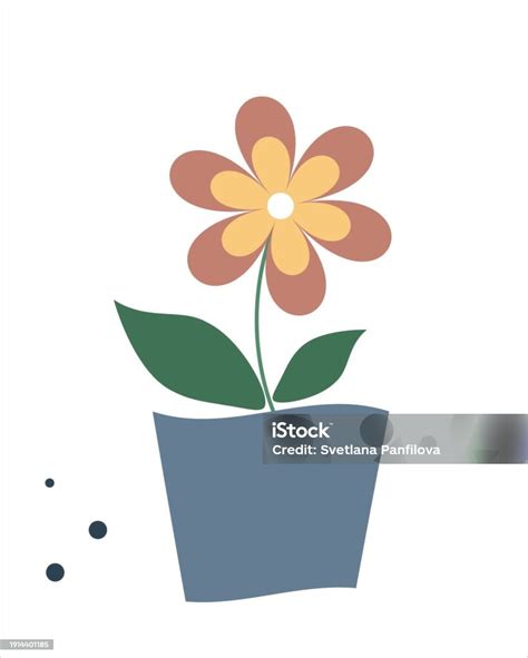 벡터 평면 그림 Primitive Flower 흰색 배경에 냄비에 고립 된 꽃입니다 0명에 대한 스톡 벡터 아트 및 기타 이미지 Istock