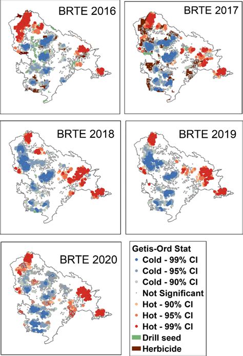 getis ord gi hotspot analysis for cheatgrass brte cover for each year download scientific