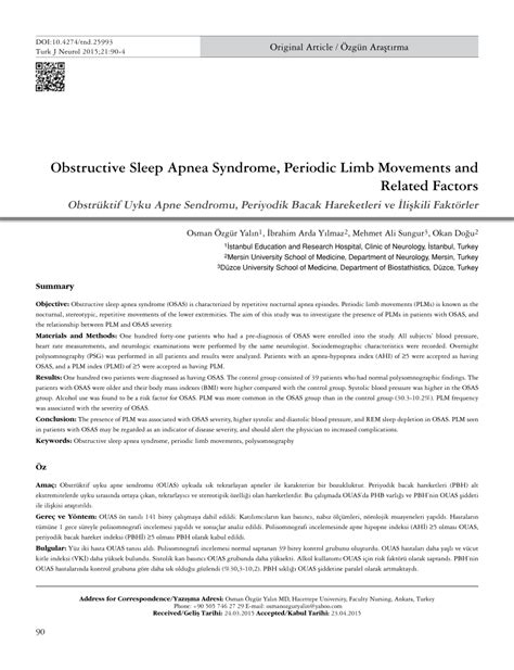 Pdf Obstructive Sleep Apnea Syndrome Periodic Limb Movements And