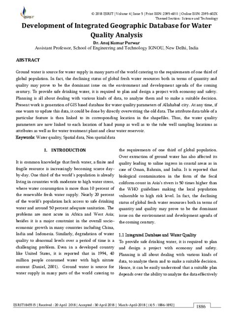 Pdf Development Of Integrated Geographic Database For Water Quality Analysis
