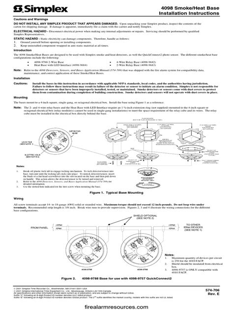 Simplex 4098 9788 Smoke Detector Base Installation Instructions 1208476539 Pdf Relay